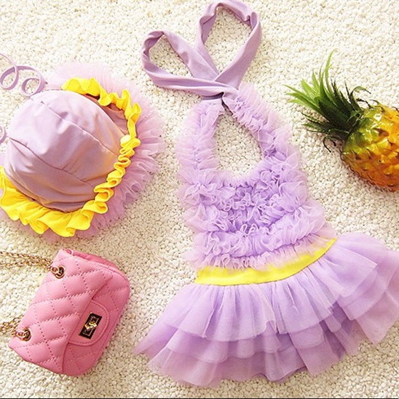 Swim | Ruffled Soft Tutu Swimsuits With Matching Cap | Poshmark